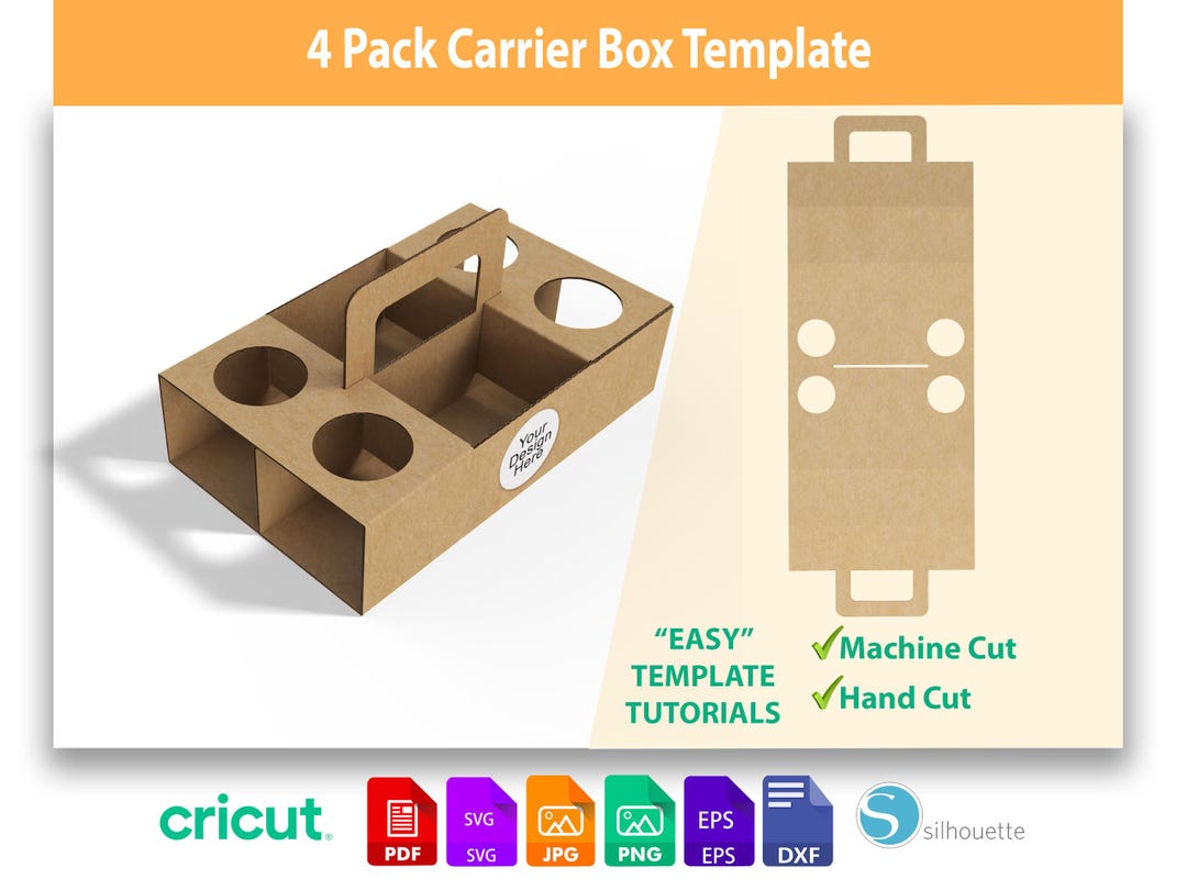 4 Pack Carrier Box Template – DIY Cup Bag, Beer Bottle Box Carrier ...
