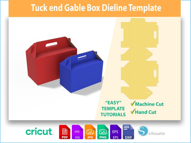 Tuck End Gable Box Dieline Template SVG DXF Cutting File Packaging Box ...