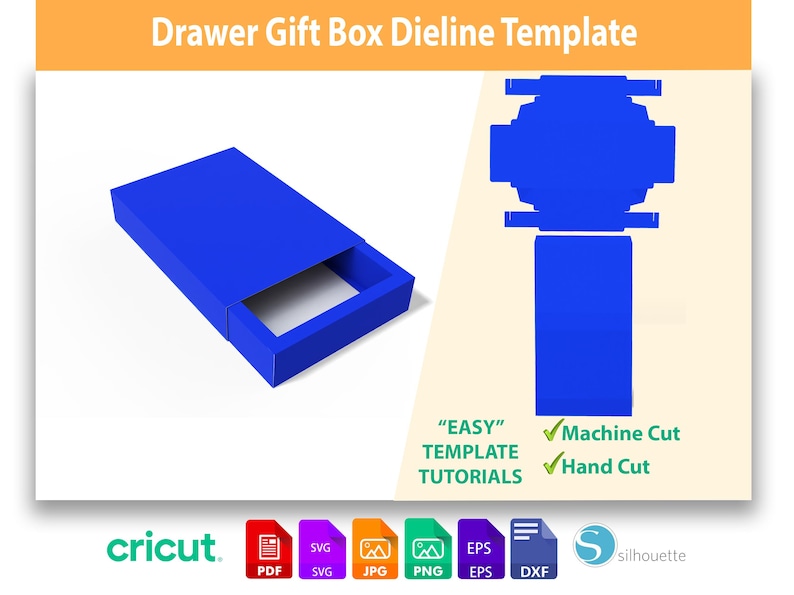 Drawer Gift Box Dieline Box Template SVG - DXF Cutting File | Packaging ...