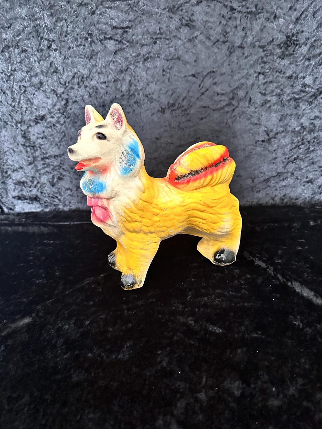 Vintage 1940s Chalkware Collie Dog Figurine – Glitter-trimmed Folk Art ...