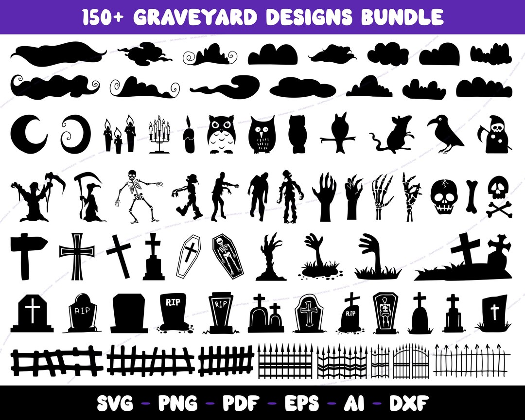 150+ Graveyard SVG Bundle, Halloween Grave Svg, Tombstone Clipart ...