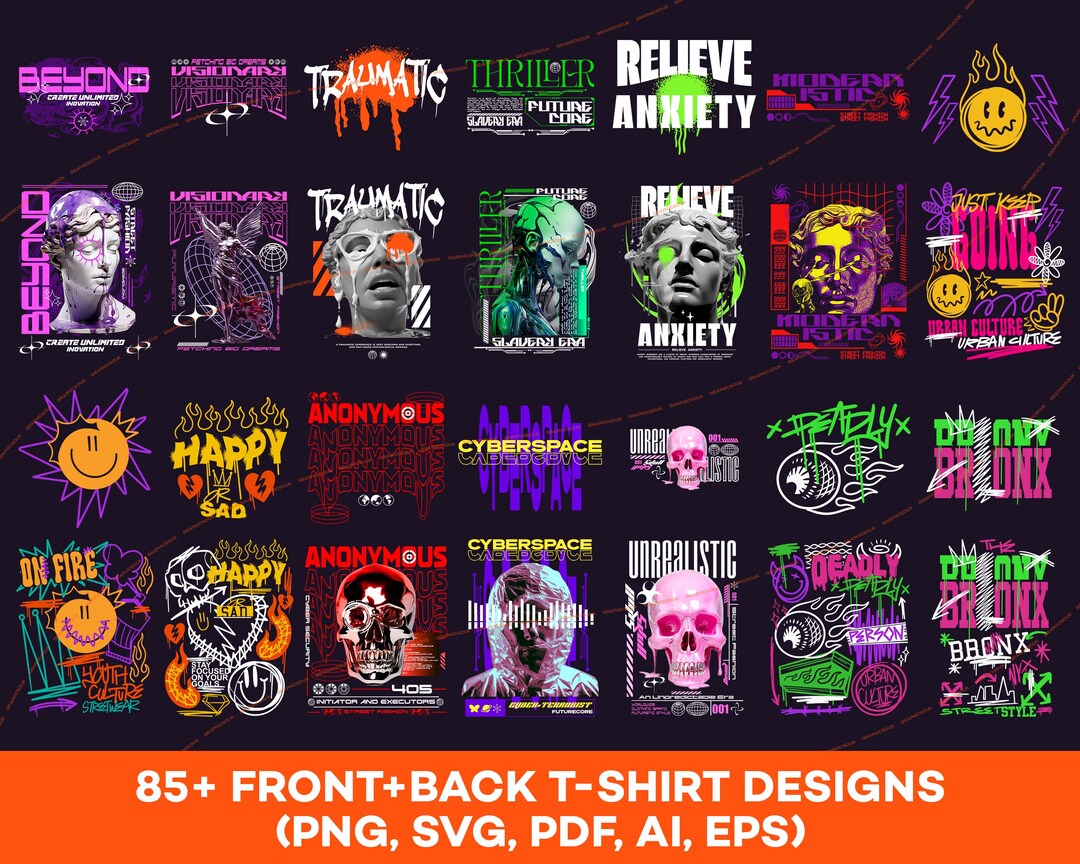 85+ Premium Front+back T-shirt Designs Bundle, Streetwear Art, Tshirt ...
