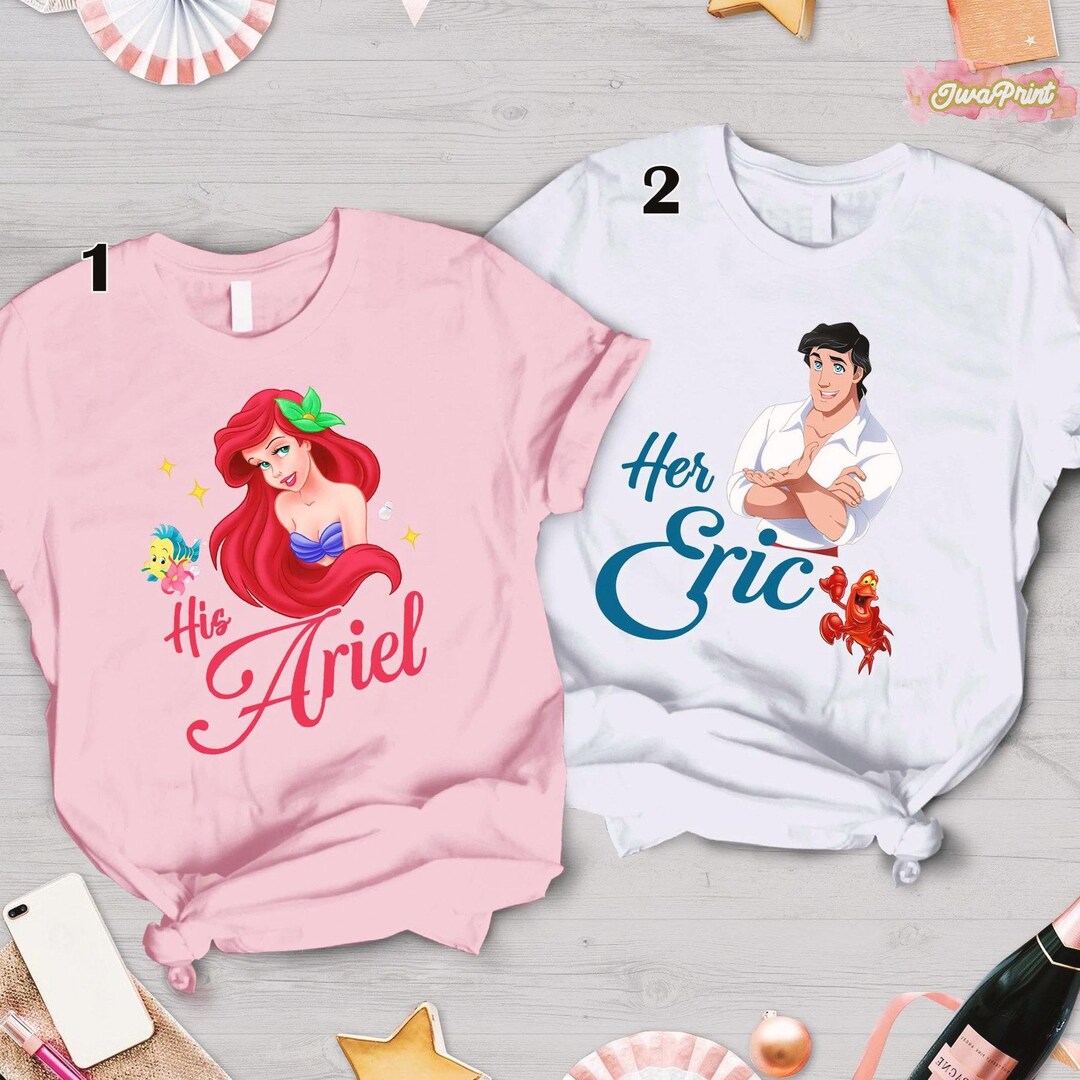 Ariel and Prince Eric T-shirt, Crop Top, Little Mermaid Couple Shirt ...