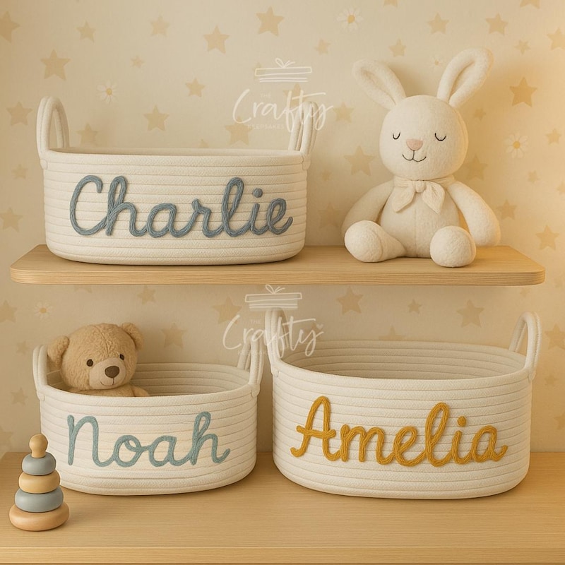 Embroidered Rope Baskets - Etsy