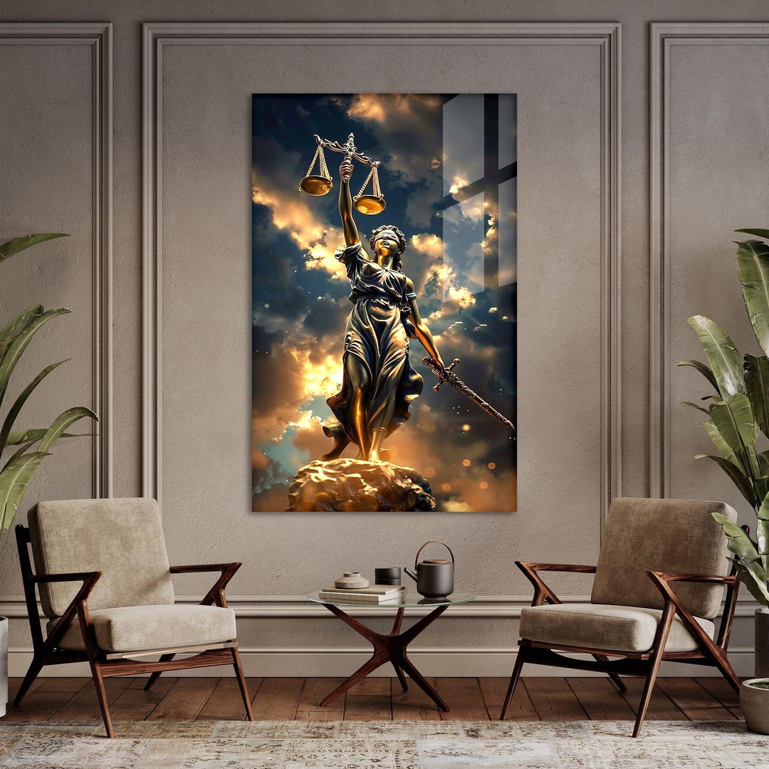 Statue of Justice Tempered Glass Wall Art: Abstract Home Decor - Etsy