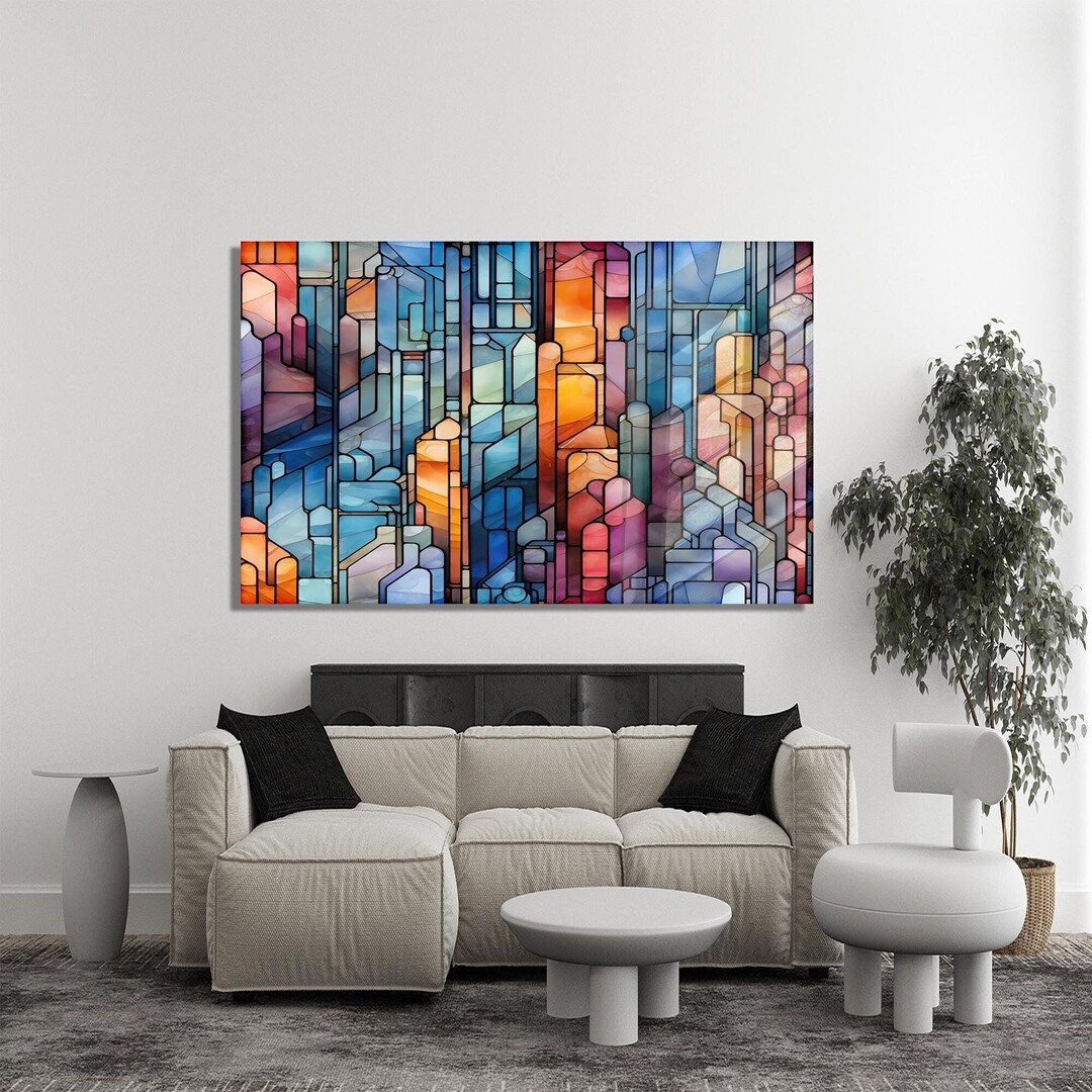 Stained Glass Wall Decor, Extra Large Tempered Glass Wall Art, Living ...