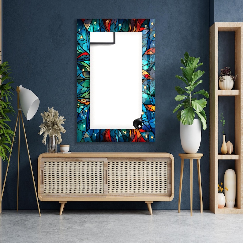 Floral Abstract Round Wall Mirror: Tempered Glass Decor - Etsy