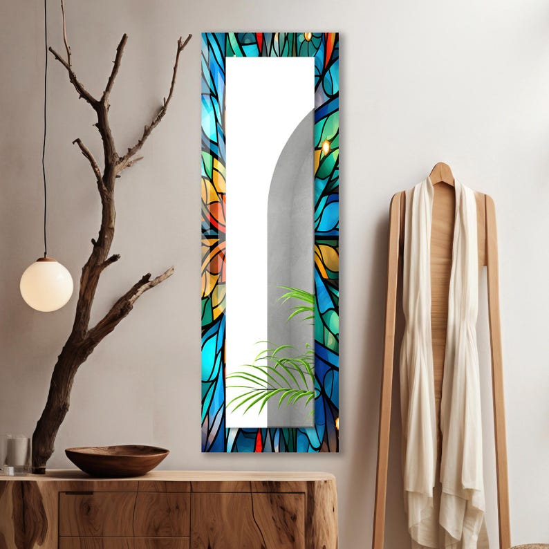 Floral Abstract Round Wall Mirror: Tempered Glass Decor - Etsy