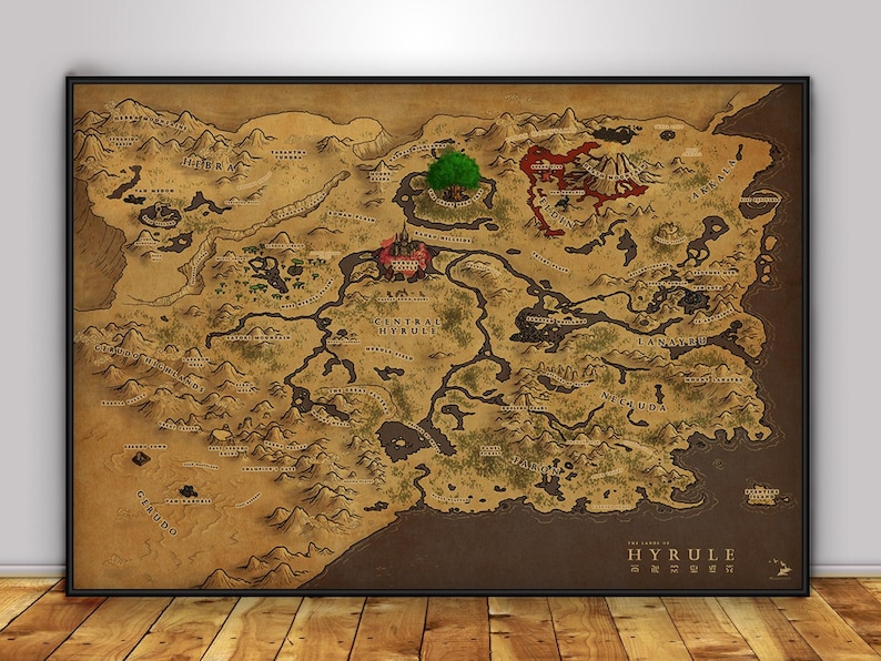 The Legend of Zelda Hyrule Map Poster | Kingdom of Hyrule Wall Art ...