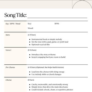 Song Structure Template - Etsy