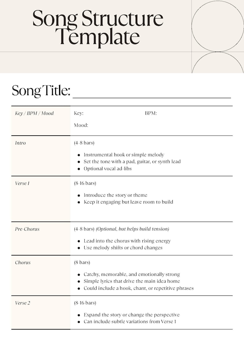 Song Structure Template - Etsy