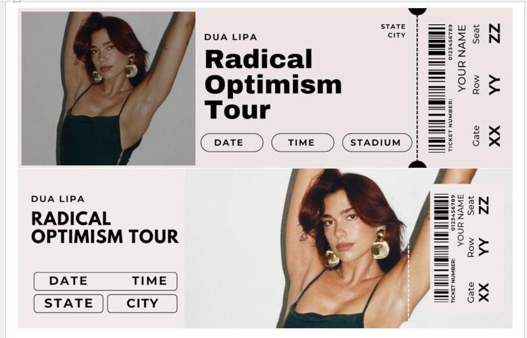 2 DESIGNS, Dua Lipa Radical Optimism Tour Custom Tickets - Etsy