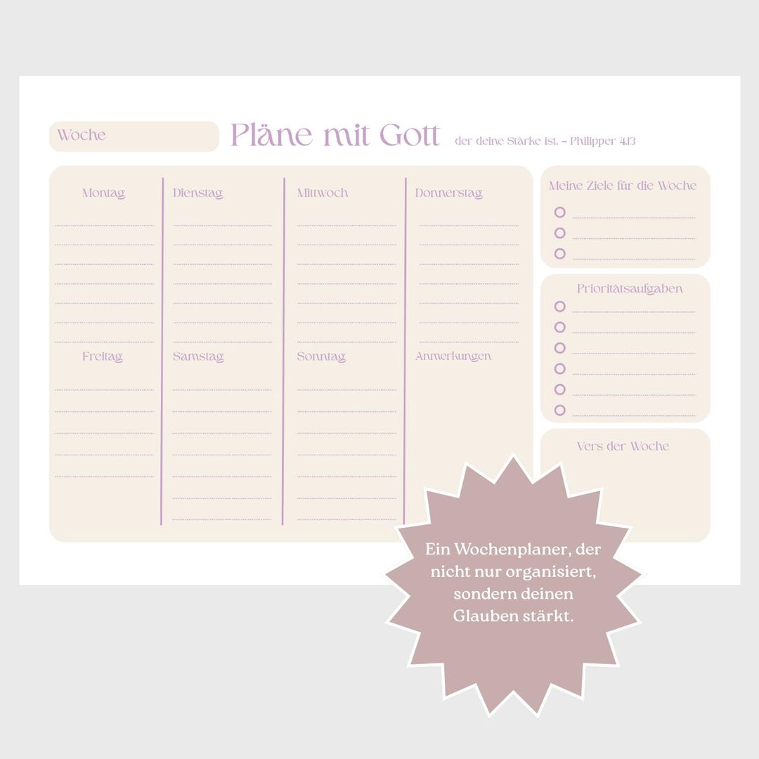 Christian Weekly Planner Printable PDF – Plans With God – Bible Verse ...