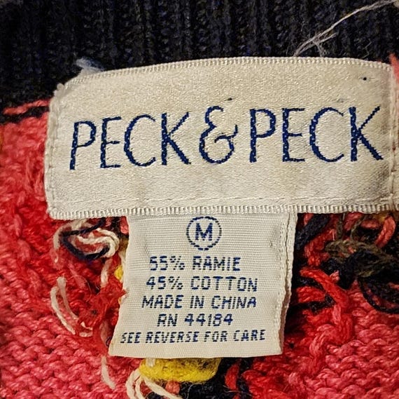 Vintage Peck & Peck 80s Floral Knit Sweater Navy Rami… - Gem