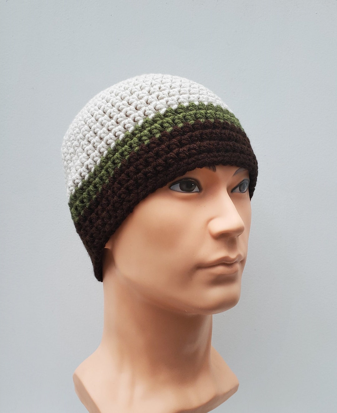 READY TO SHIP Men's Crochet Hat/ Men's Cream Green and Brown Hat/ Men's ...