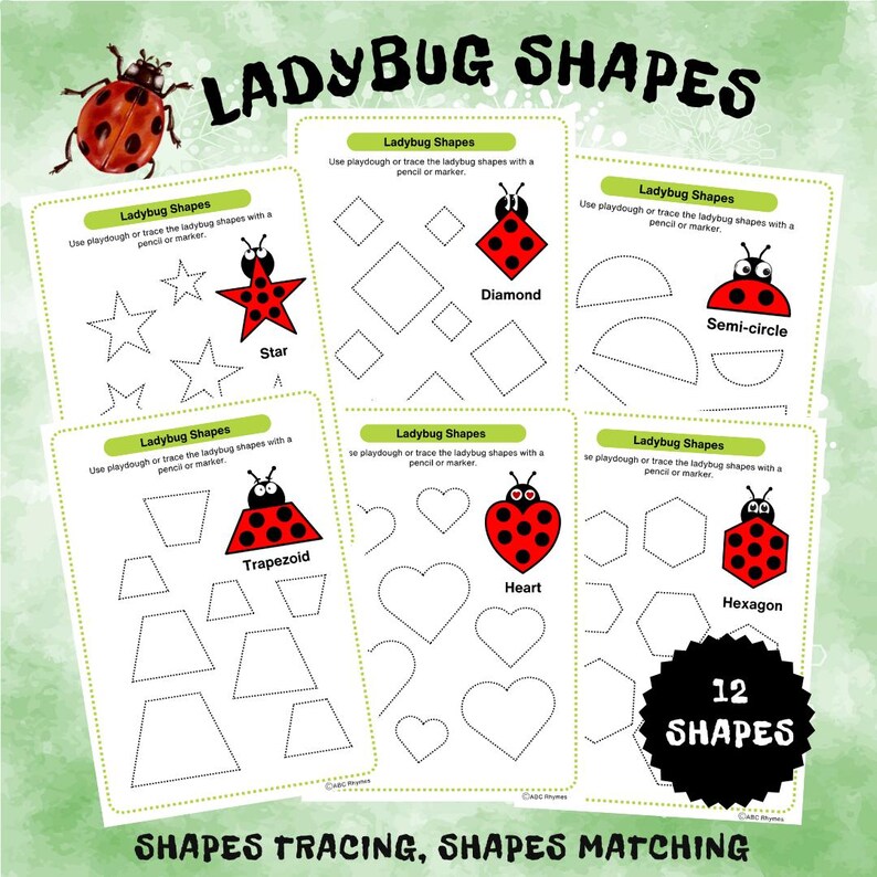 Ladybug Shapes Tracing Worksheets & Puzzles. Preschool Printable ...