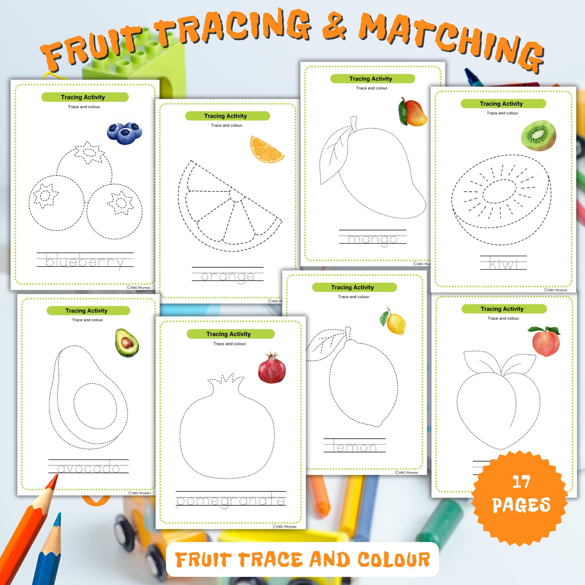 Digital Fruit Tracing Worksheets, Printable Kindergarten Berries Trace ...