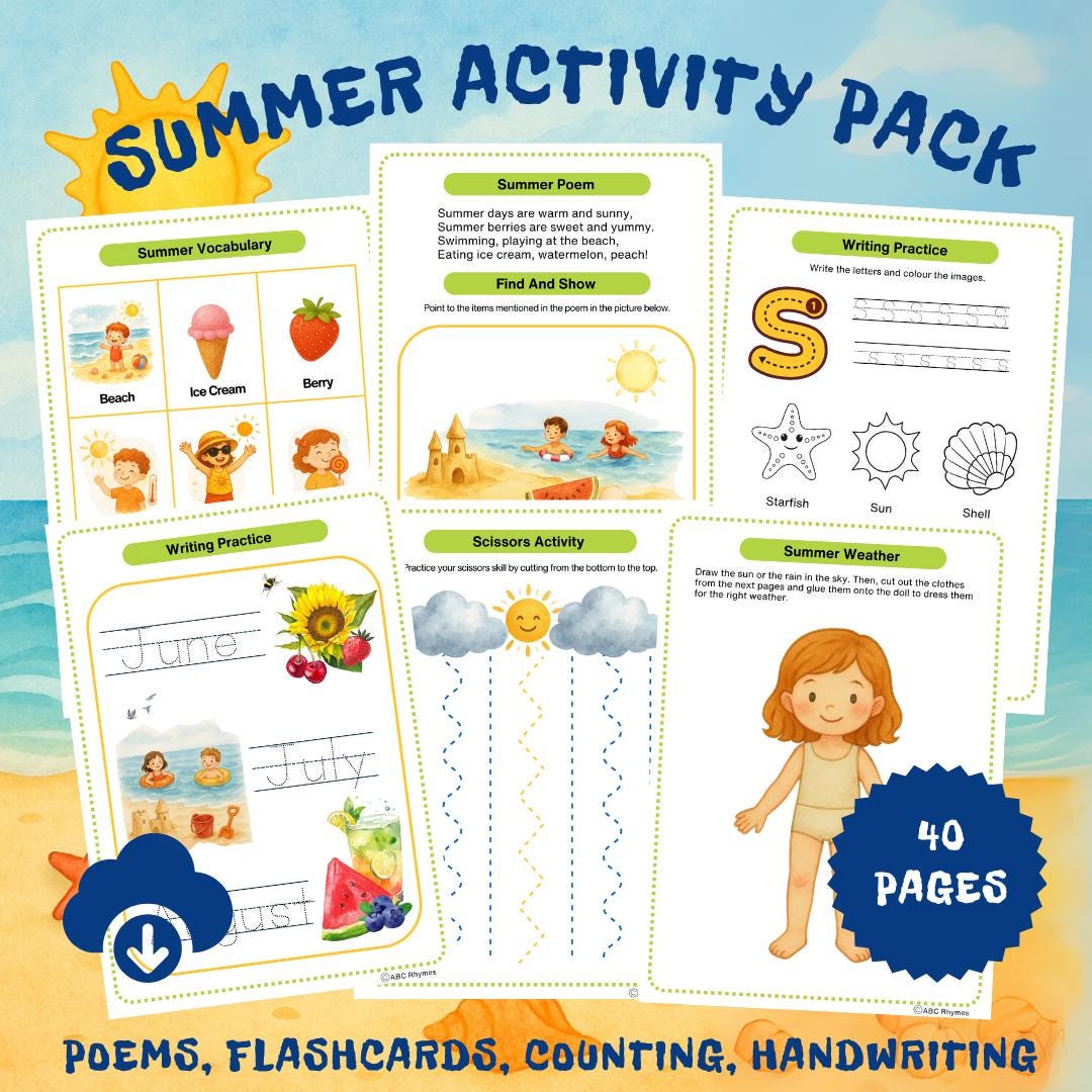 Summer Activity Pack | Poems, Handwriting, Letters, Counting, Beach ...