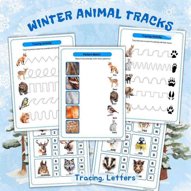 Winter Animal Tracks Worksheet | Forest Footprint Tracing Activity Pack ...