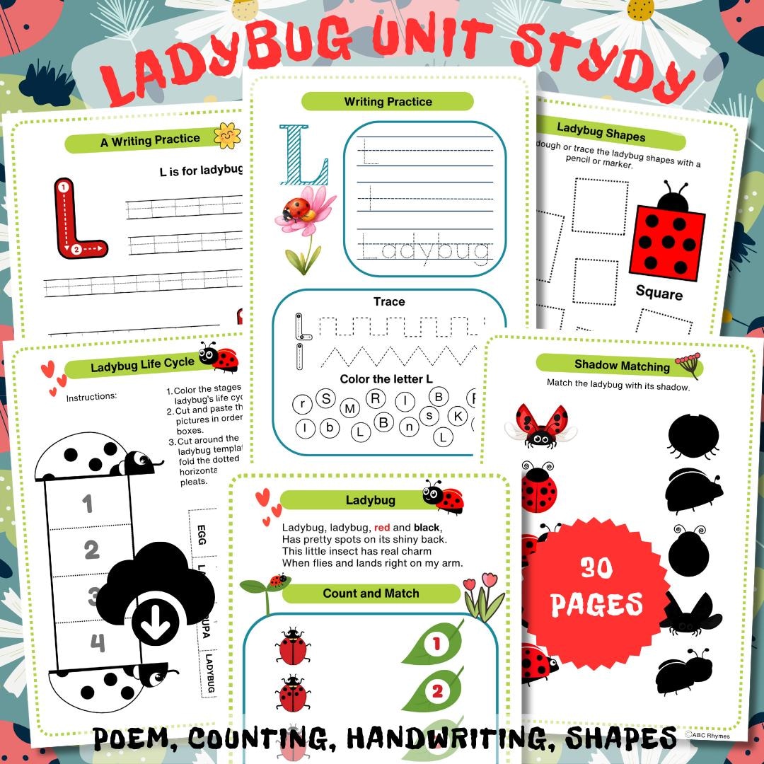 Ladybug Unit Study: Poem, Lifecycle, Handwriting, Counting, Shapes ...