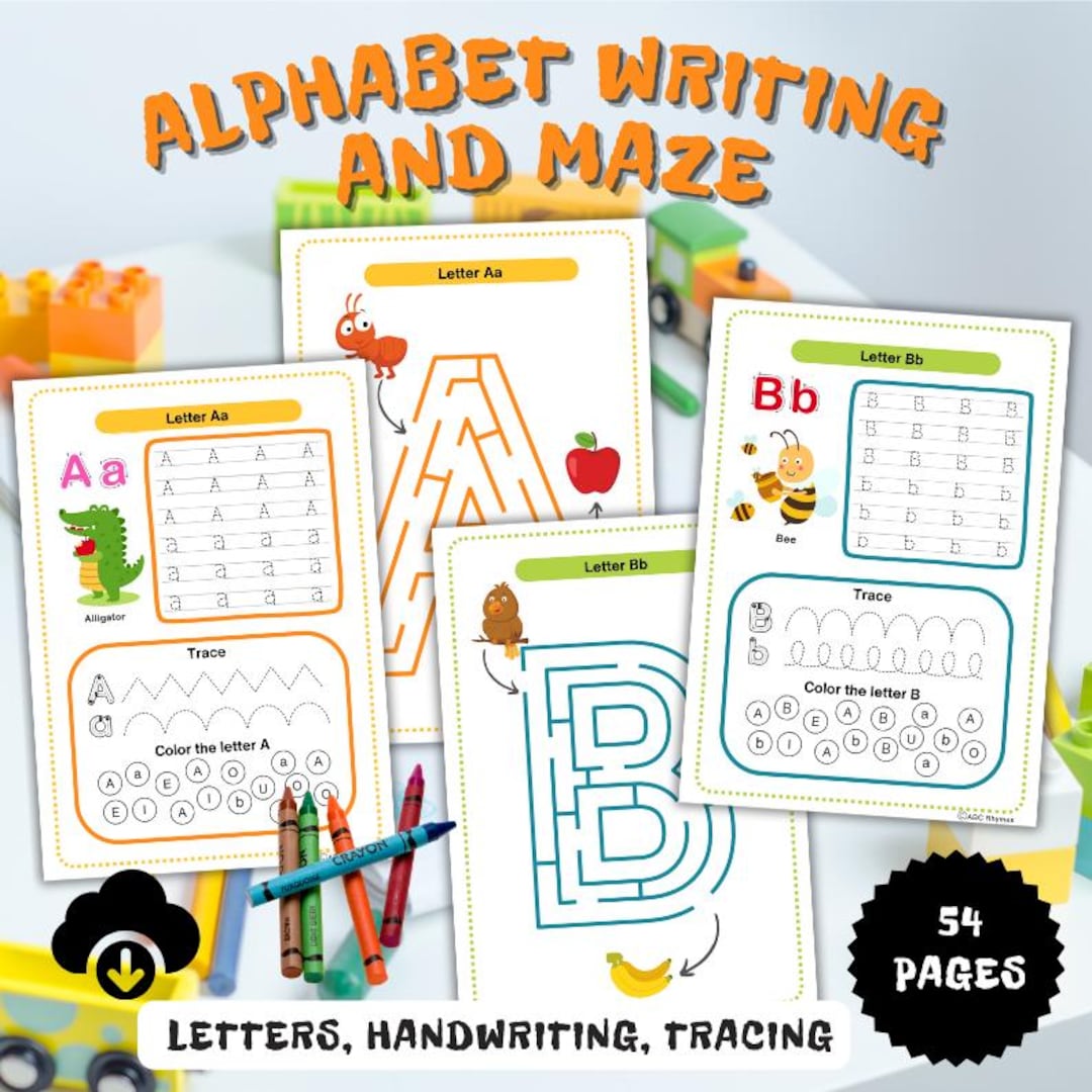 Alphabet Writing Worksheet. A - Z, Uppercase, Lowercase Letter Tracing ...