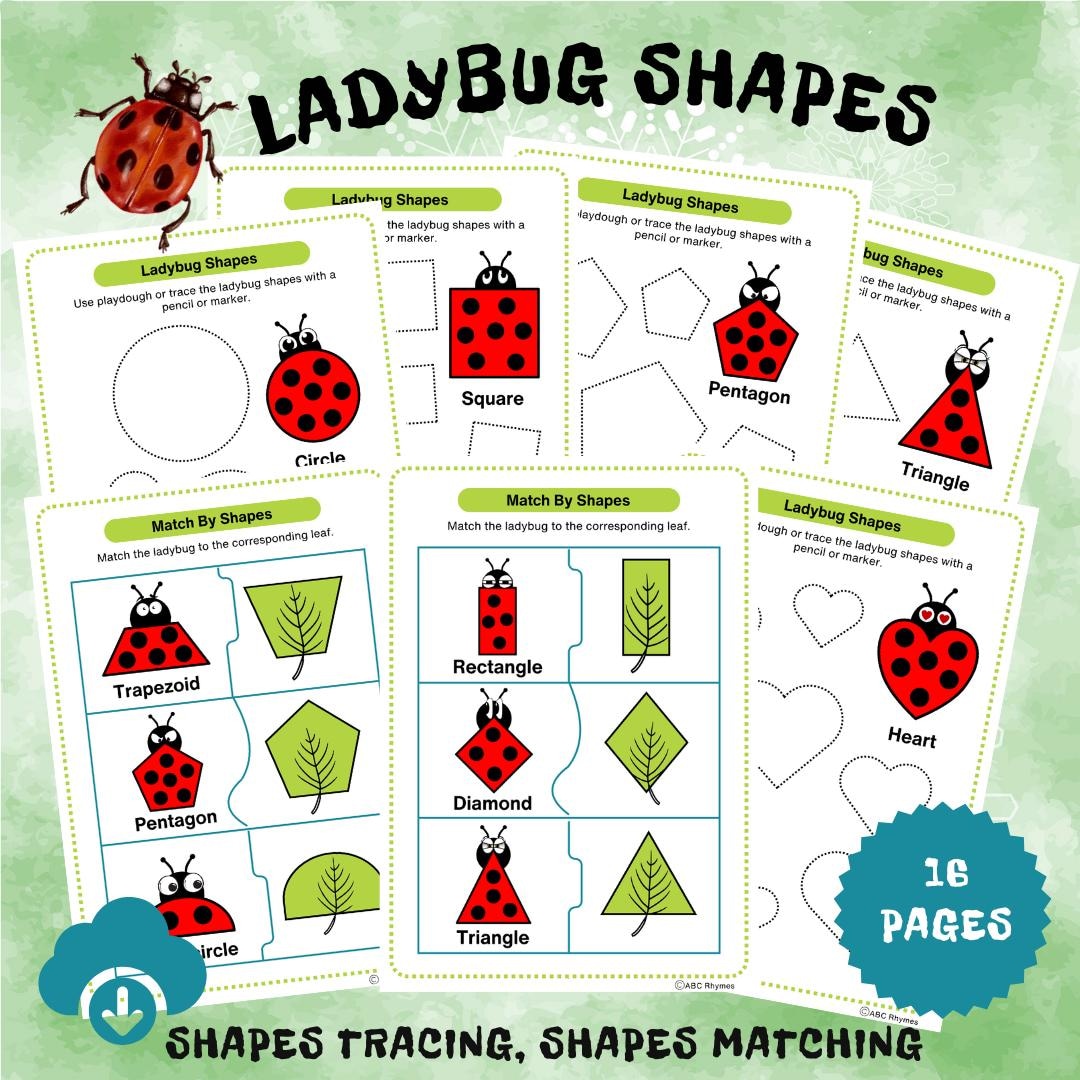 Ladybug Basic Shapes Tracing Worksheets & Puzzles. Preschool Printable ...