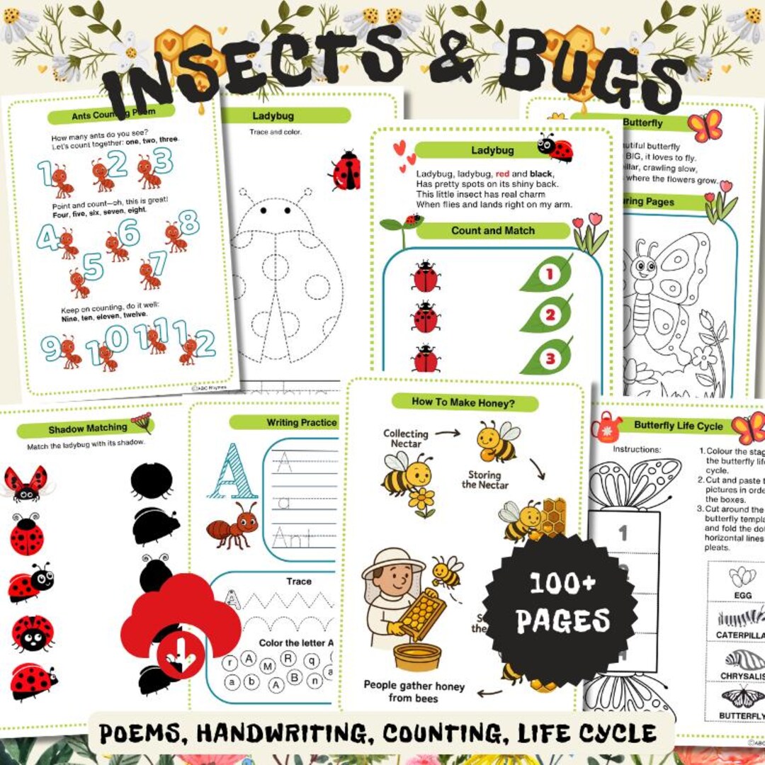 Insects Unit Study: Ant, Bee, Ladybug, Spider, Butterfly| Poems, Life ...