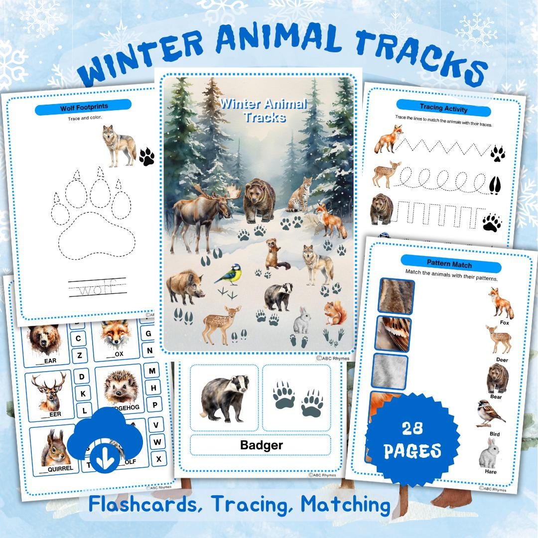 Winter Animal Tracks Worksheet | Forest Footprint Tracing Activity Pack ...
