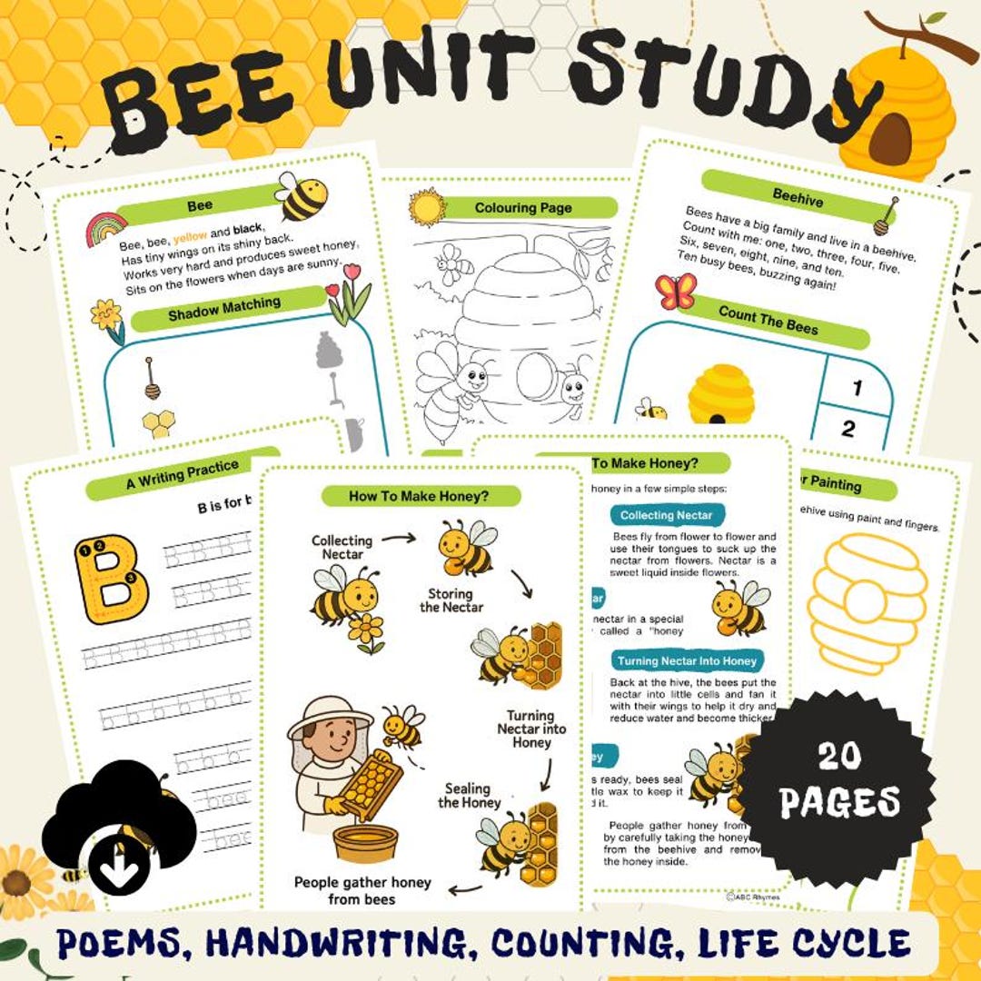 Bee Unit Study: Honey Bees Poem, Beehive Poem, Bee Life Cycle, Make ...
