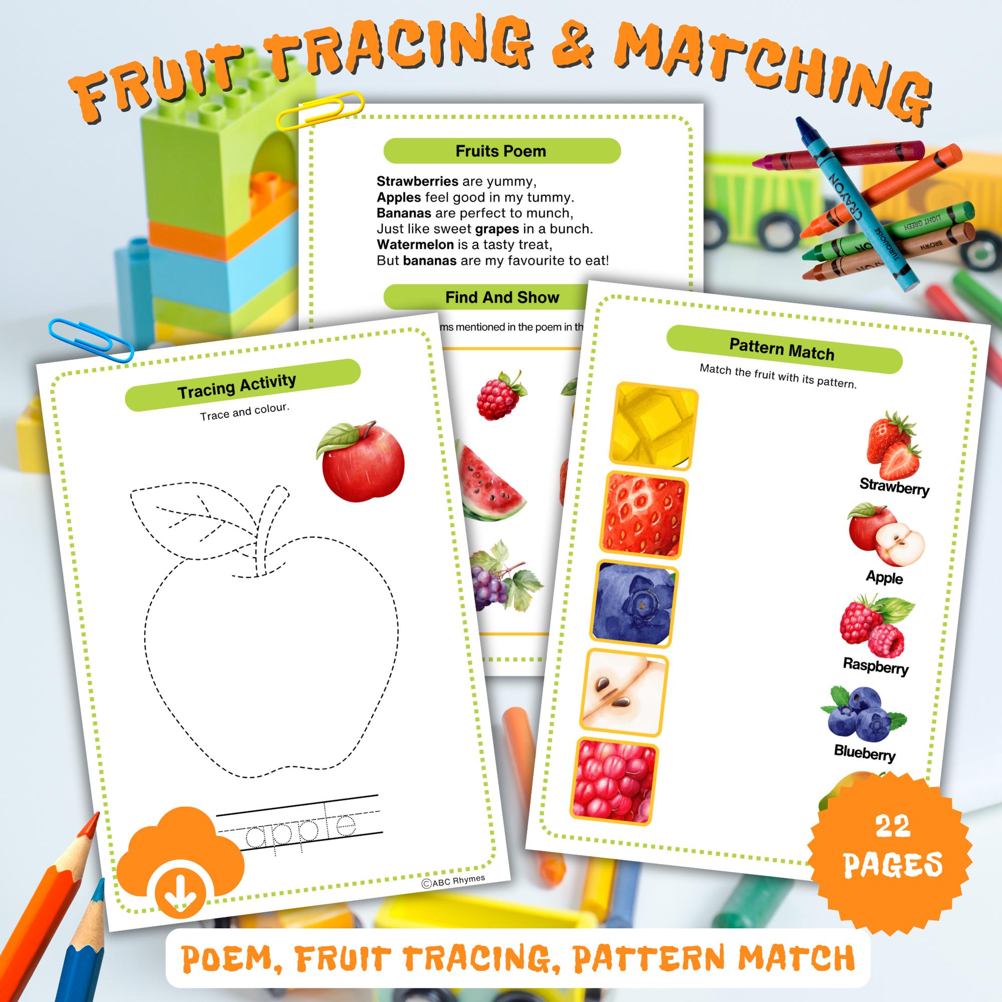Digital Fruit Tracing Worksheets, Printable Kindergarten Berries Trace ...