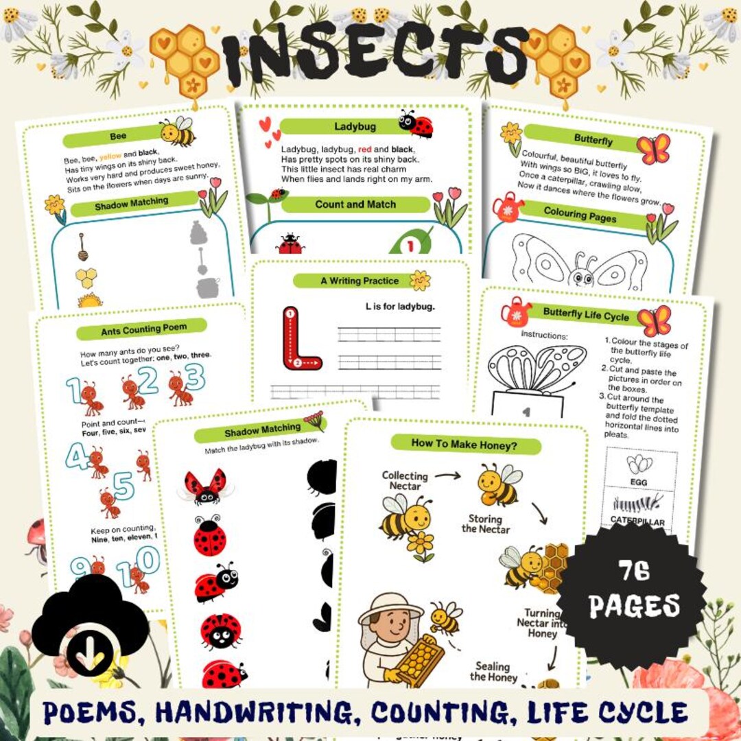 Insects: Ant, Bee, Ladybug, Spider Poems, Butterfly Life Cycle, Anatomy ...