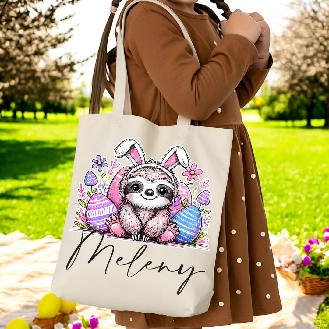 Easter Sloth Tote Bag, Bunny Ears Sloth, Easter Egg Hunt, Kids Easter ...
