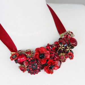 Ravenous Red Statement Necklace Made From Vintage Rhinestone Jewelry - Etsy