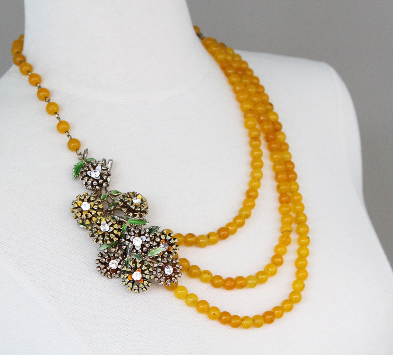 Daisy Bouquet Statement Necklace With Yellow Jade Drapes - Etsy