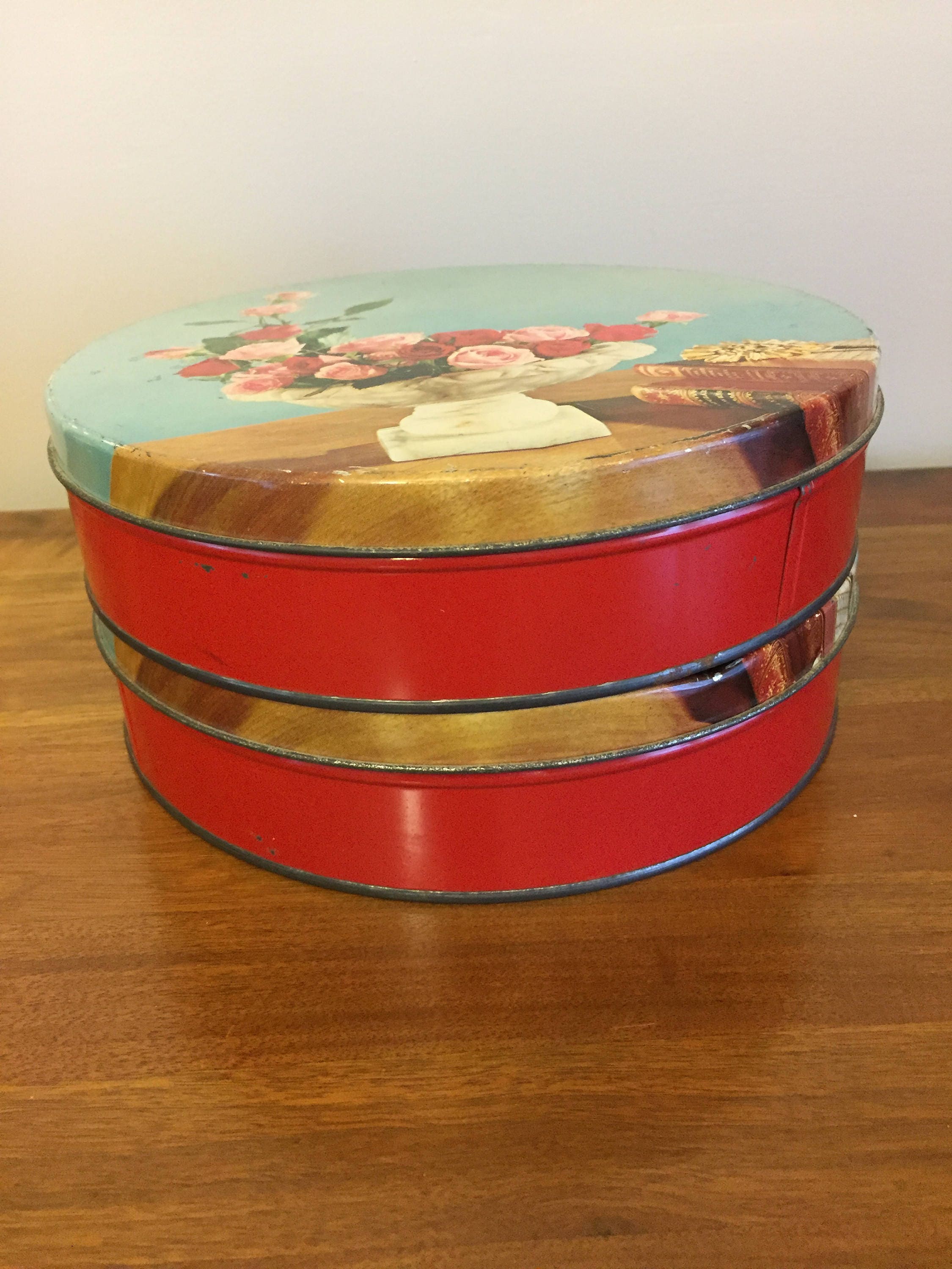 2 Mid Century Floral Tins / Pink & Red Roses / Victorian - Etsy