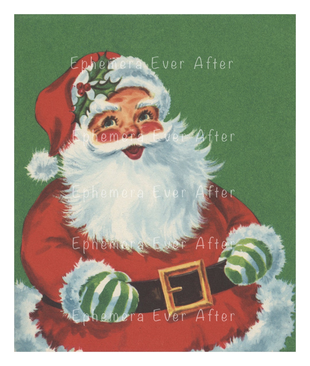 1950s Vintage Christmas Card - DIGITAL DOWNLOAD - Red & Green - Santa ...