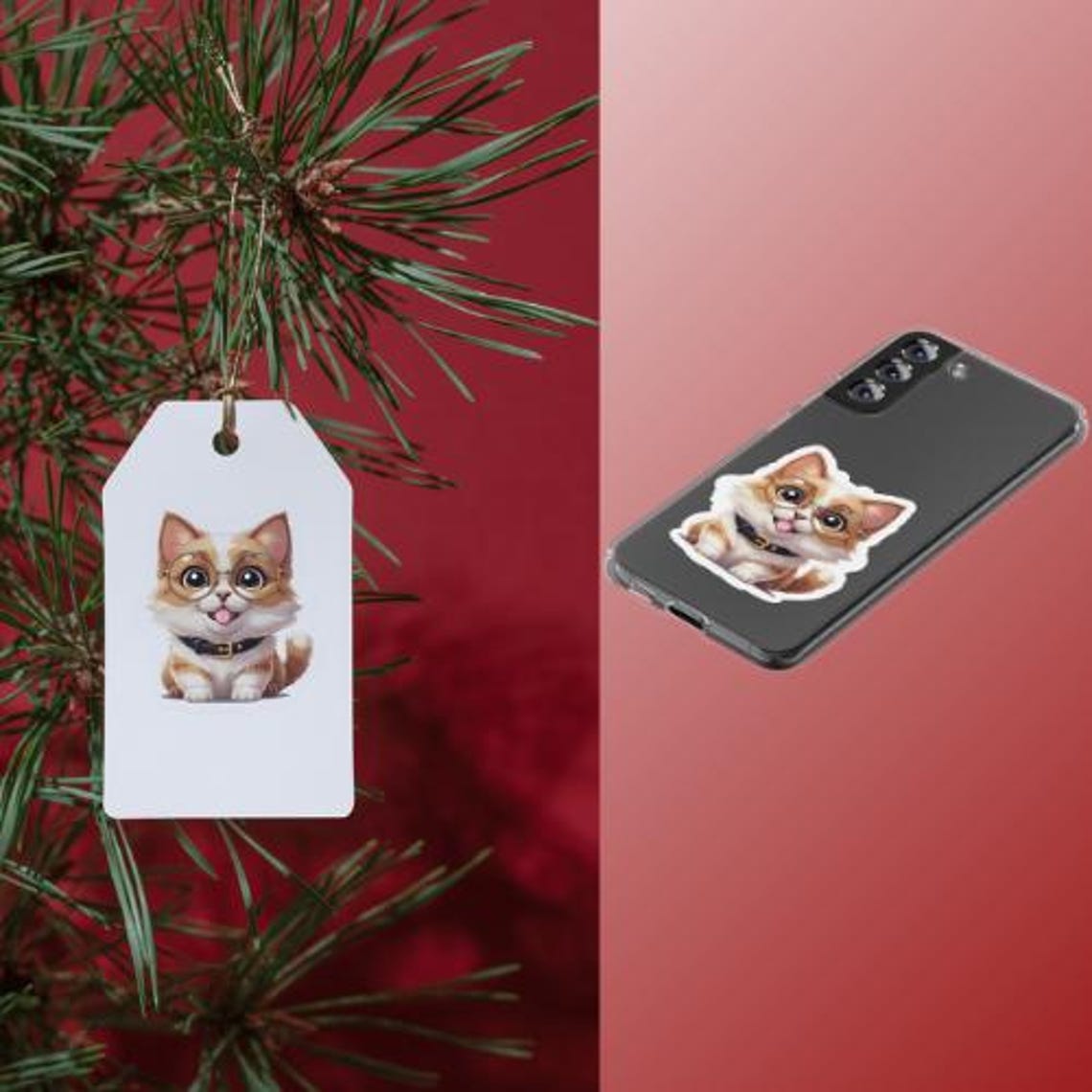 Adorable Digital Cat Sticker | Kawaii Glasses Cat Printable Sticker ...