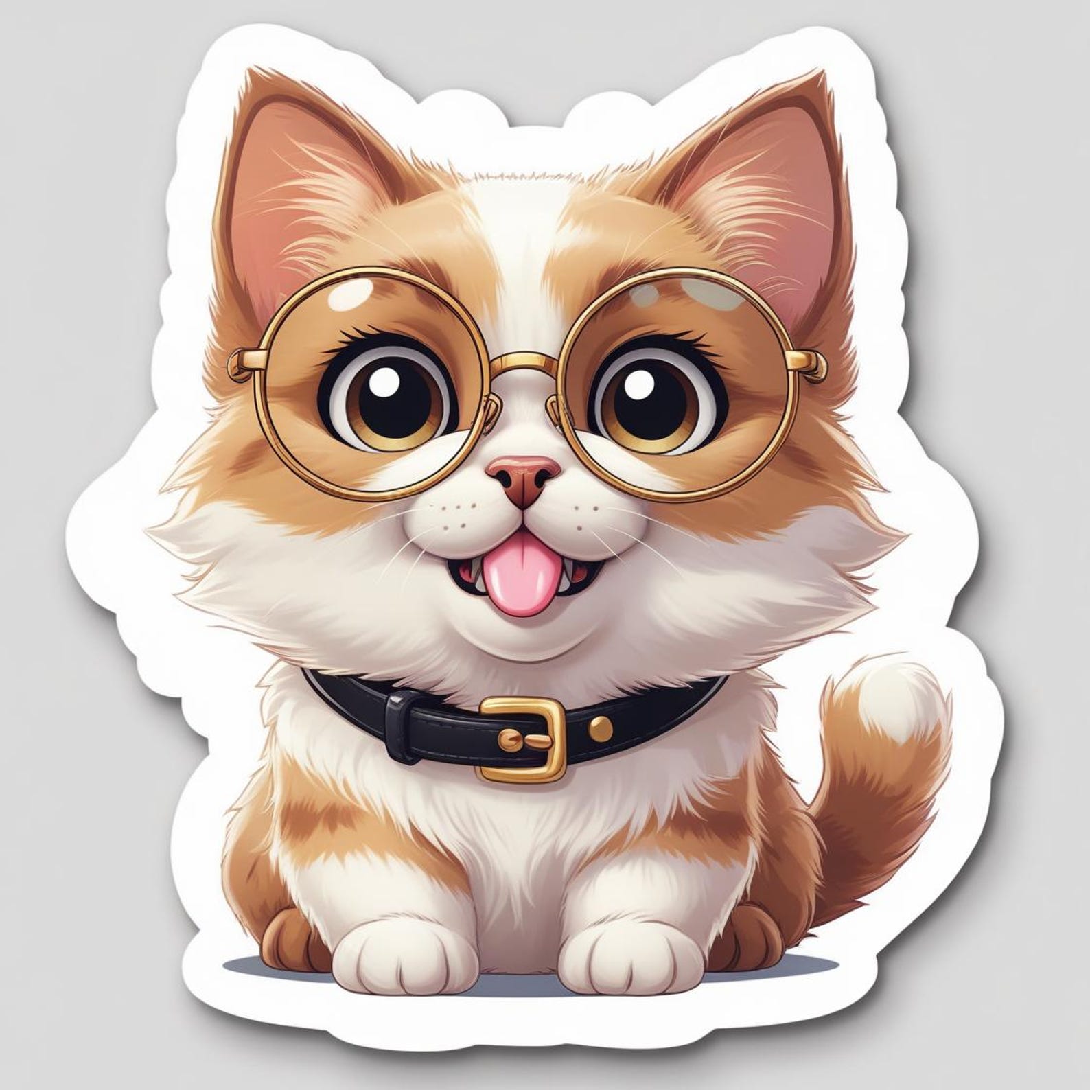 Adorable Digital Cat Sticker | Kawaii Glasses Cat Printable Sticker ...