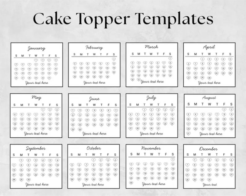 2026 Calendar Heart Cake Topper Template, Editable Canva, Burn Away ...