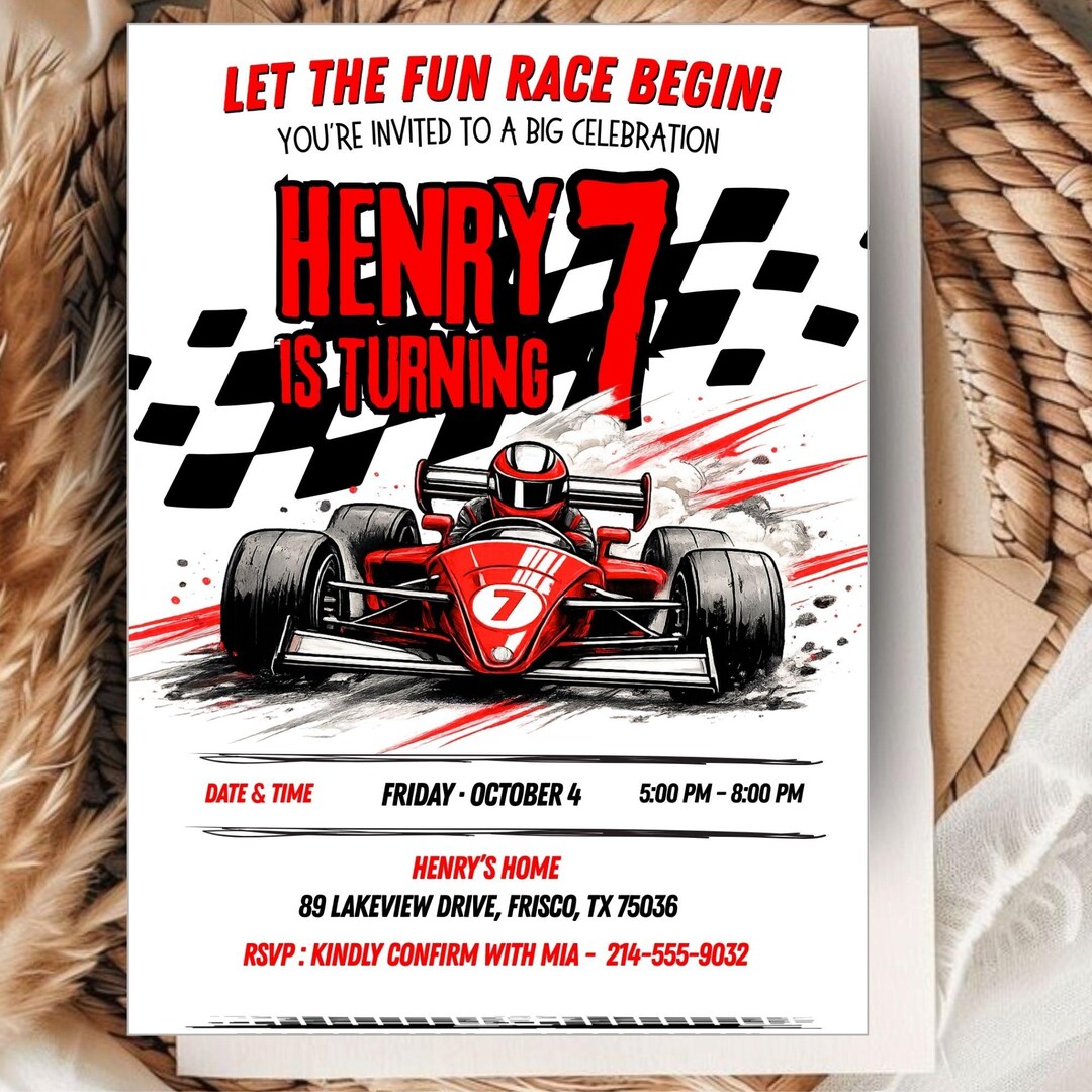 Editable Race Car Birthday Invitation, Racing Party Canva Template - Etsy