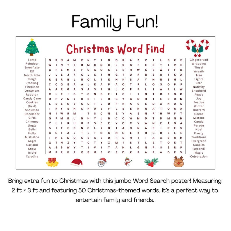 Giant Christmas Word Search, Reindeer Games, Custom Gift, Christmas ...