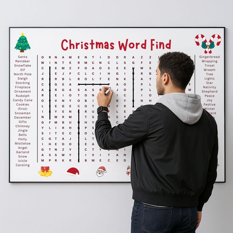 Giant XXL Christmas Word Search Game - 50 Words - Fun Holiday Game ...
