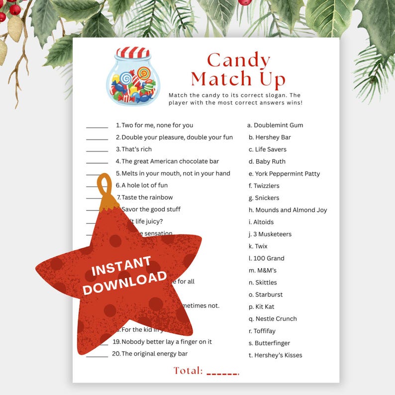 Candy Match Game | Christmas Trivia, Office Party (printable) - Etsy