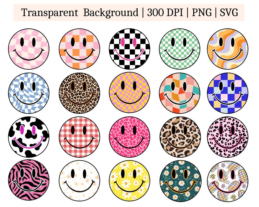 Smily Face PNG SVG Bundle, Retro Checkered Smily, Groovy Smily ...