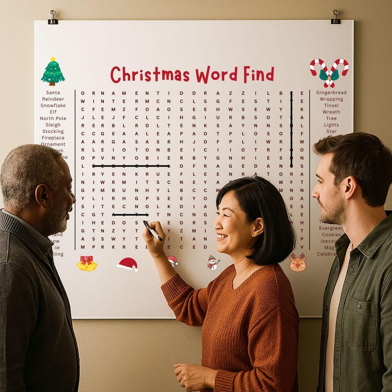 Giant XXL Christmas Word Search Game - 50 Words - Fun Holiday Game ...