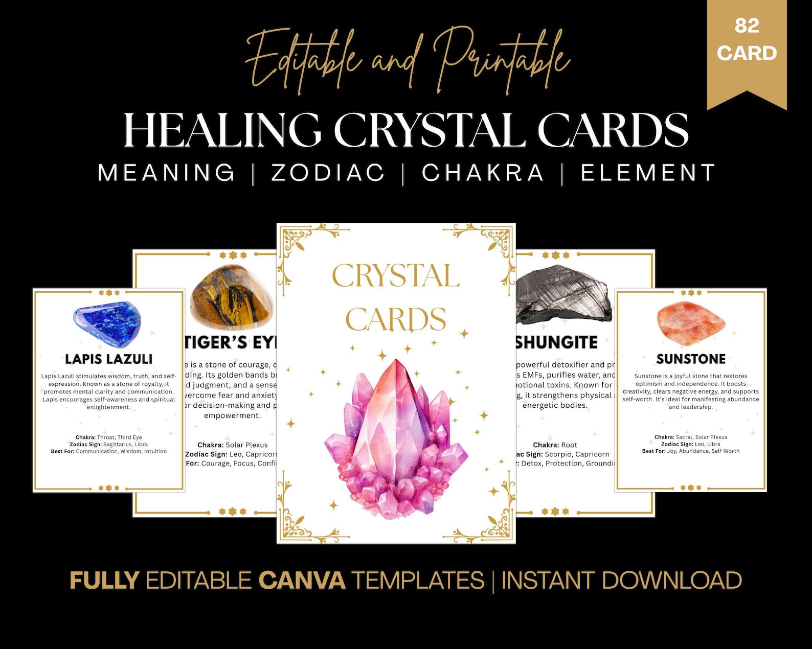 Editable Crystal Meaning Cards, Chakra Zodiac Guide (digital Download ...