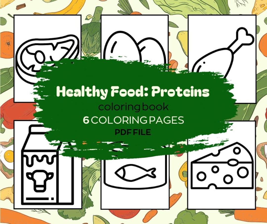 Proteins Coloring Pages, Relaxing Coloring Book, Healthy Food, for ...