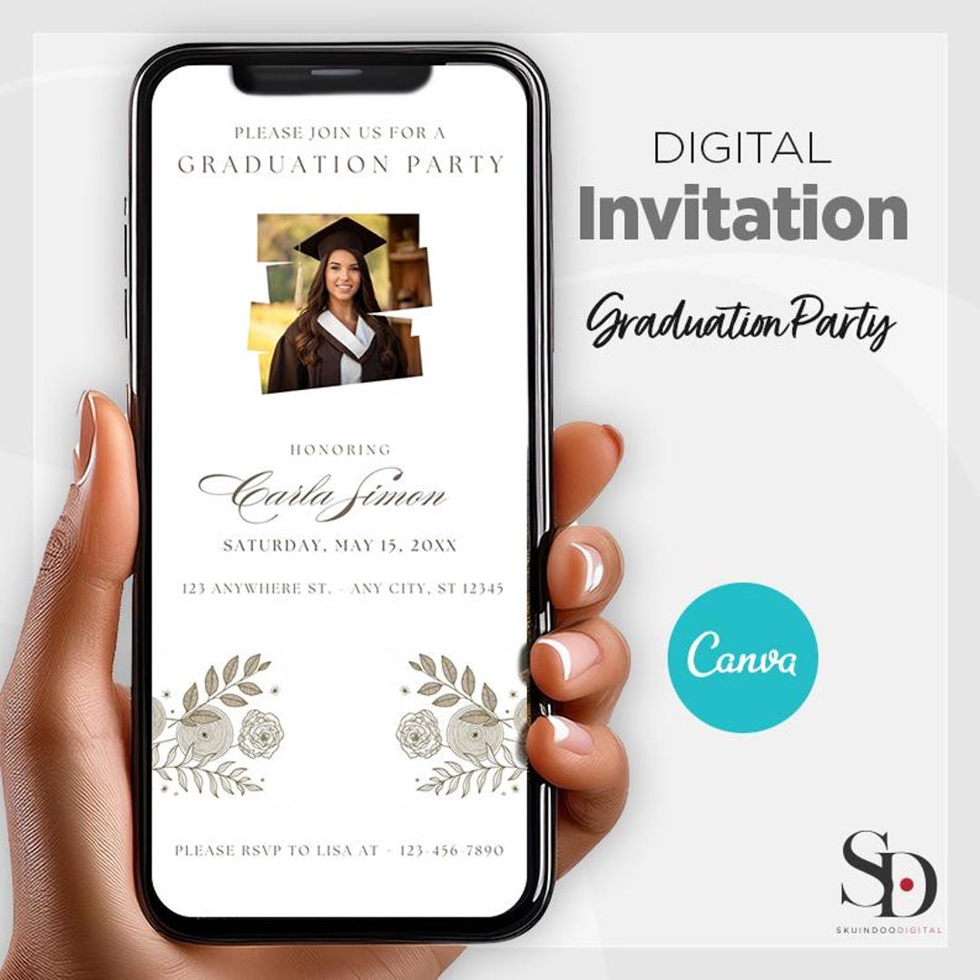 Graduation Party Evite. Flowers and Photo. for Girl. Neutral Colors ...