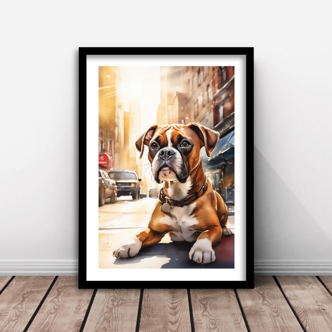 Boxer Dog Poster I Printable Watercolor Style Poster, New York, Digital ...