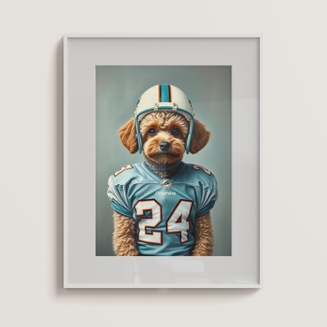 Poodle Poster I Print, Dog in Miami Dolphins Football Uniform, Dog in ...